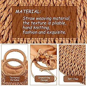 Frienda Straw Tote Bag Summer Beach Bag Handmade Straw Rattan Woven Handbag for Women Travel (Khaki, 12.6 x 7.87 x 8.66 Inch)