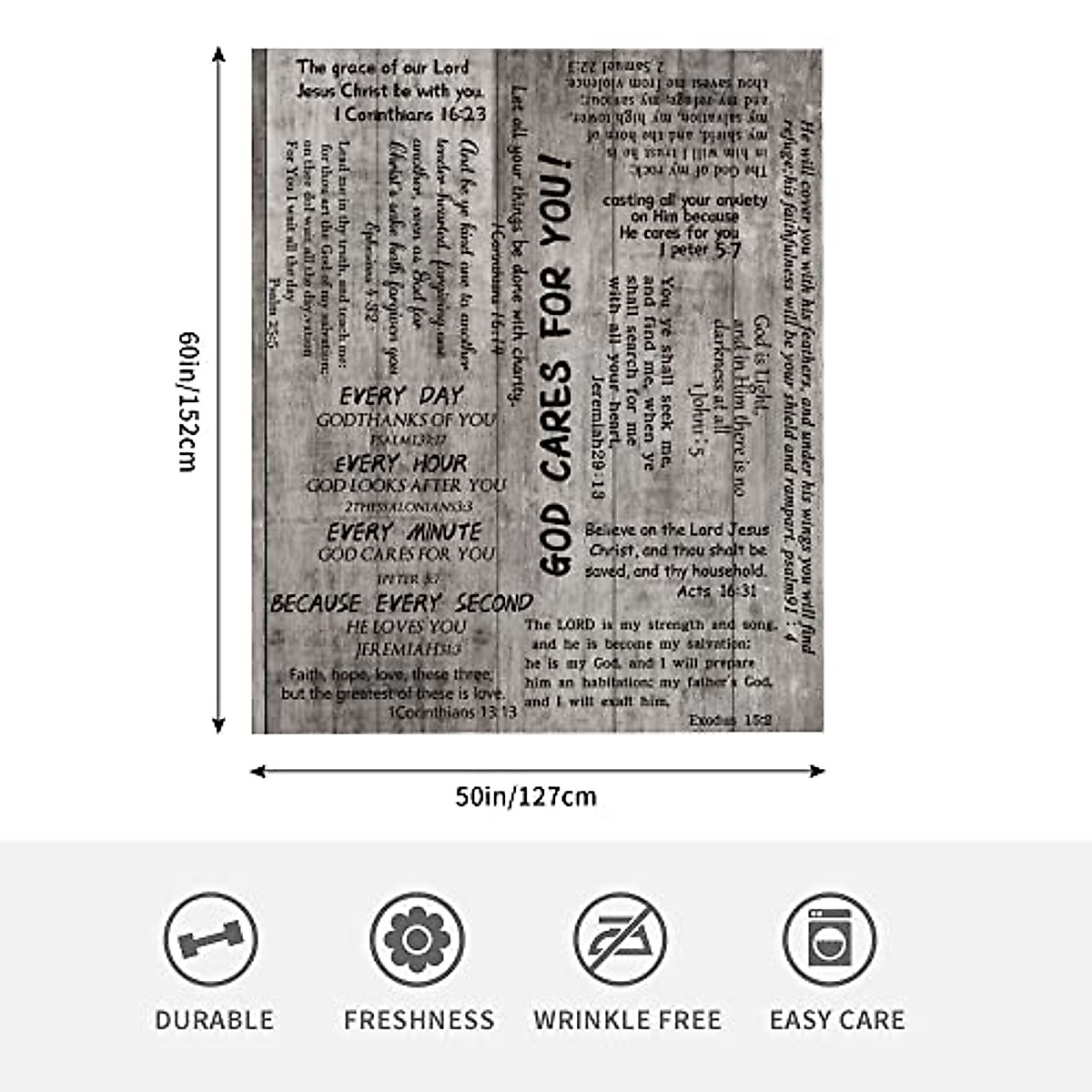 WISH TREE Christian Gifts for Men Scripture Throw Blanket Religious Spiritual Gifts with Bible Verse, Inspirational Thoughts and Healing Prayers Gift for Women Men 50"x60" (Holy Bible)