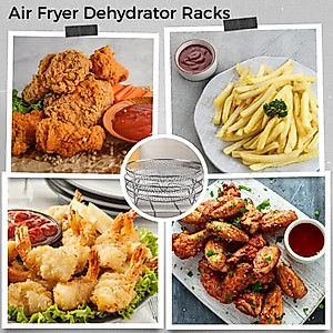 Homaisson Air Fryer Racks, Three Stackable 7.8 inch Air Fryer Racks for 4.2QT - 5.8QT Air fryers, Stainless Steel Dehydrator Air Flow Racks for Ninja, Gowise, Phillips Air Fryers, Ovens, Press Cookers (Round)