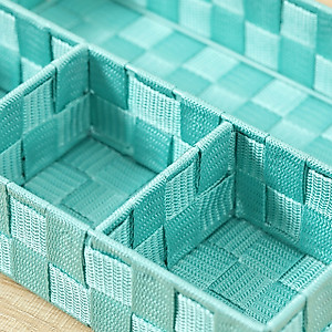 Motifeur Decorative Woven Strap Divided Basket, Bathroom Storage Bins with Compartment, Bedroom Organization Container with 4 Section (Green)