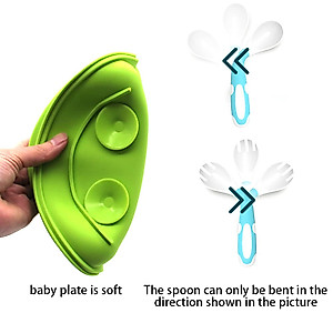 ANTUREBAY Suction Plates for Babies, 100% SiliconeToddler plates,Divided Baby Plates, Dishwasher & Microwave Friendly,Food Grade Silicone Kids Plates with Spoon Fork. (Blue,Green)