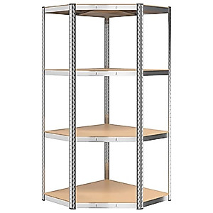 Tidyard 4-Layer Corner Shelf Steel Engineered Wood Storage Organizer Shelves Display Rack Silver for Kitchen, Bathroom, Warehouse, Basement, Laundry 29.5 x 29.5 x 63 Inches (L x W x H)