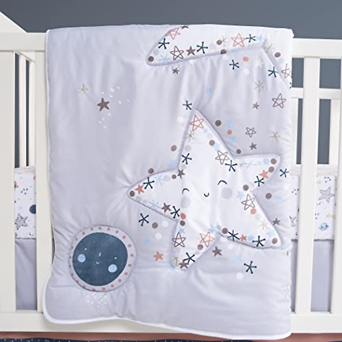Sammy & Lou Starlight 4-Piece Baby Crib Bedding Set, Includes Quilt, Fitted Crib Sheets Neutral, Crib Skirt, and Plush Toy