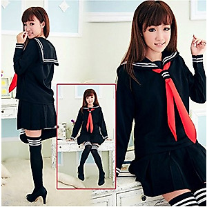Classic Japanese School Girls Sailor Dress Shirts Uniform Anime Cosplay Costumes with Socks Set(Black)(M = Asia L)(SSF08BK)