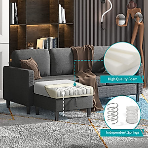 BALUS Sillones para Sala Convertible Sectional Sofa Couch,3-seat L-Shaped,Reversible Modern Couch with Movable Storage Ottoman Chaise, Free Combination Sofa for Living Room and Office（Dark Gray）