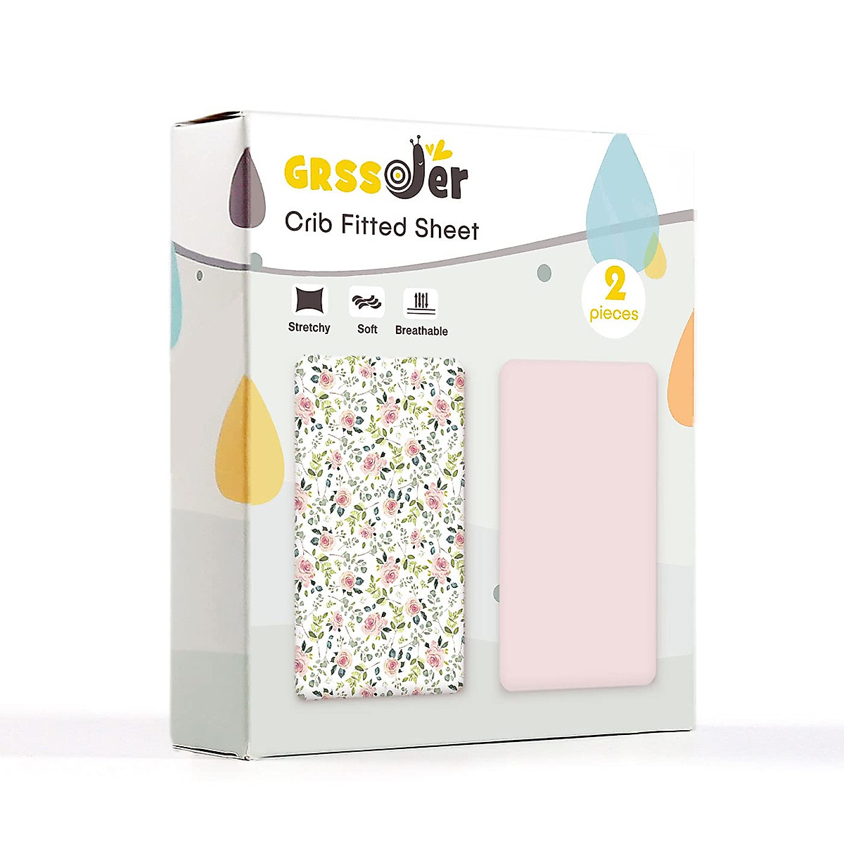 GRSSDER Stretchy Ultra Soft Jersey Knit Fitted Crib Sheets Set 2 Pack, Cozy Crib Sheet Girl Fits All Standard Crib Mattress Pads, Beautiful Pink Rose Print