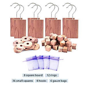 Cedar Blocks for Clothes Storage 100% Natural Cedar Balls and Cedar Chips for Storage Accessories Closet and Drawers 56-Piece Set (Free Hooks Gauze Bag Sandpaper)