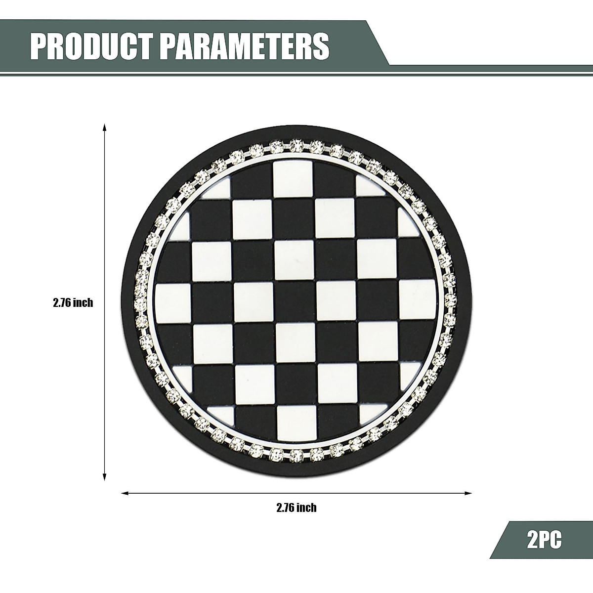 GKmow 2 PCS Bling Car Coasters, 2.7" Grid PVC Cute Anti-Slip Crystal Rhinestone Drink Car Cup Mat, Universal Car Cup Holder Insert Coaster for Most Cars