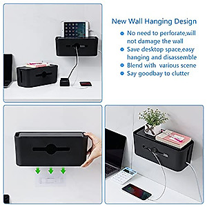 Cable Management Box,Cord Box to Hide Power Strips,Cord Organizer Hider to Conceal The Electrical Wires from TV Computer Under Desk and on Floor for Home Office,Black