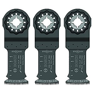 BOSCH OSL114JF-3 3-Pack 1-1/4 In. Starlock Oscillating Multi Tool Wood Curved-Tec Bi-Metal Xtra-clean Plunge Cut Blades for Applications in Cutting Wood, Hardwood, Laminate
