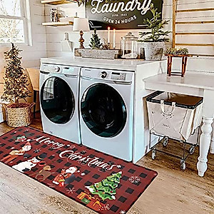 U'Artlines Christmas Anti Fatigue Kitchen Mats Set of 2 Farmhouse Kitchen Rugs and Mats Cushioned Kitchen Floor Mats Set Waterproof Comfort Standing Mats Non Slip Kitchen Rugs and Runner Sets (Red)