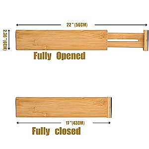 4 Pack Bamboo Drawer Dividers Kitchen Drawer Organizers-Adjustable from 17-22 Inch, Clothes Fabric Drawer Organizer Expandable Drawer Organization Separators for Bathroom Bedroom Office Dresser Desk