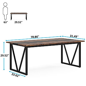 TRIBESIGNS WAY TO ORIGIN Dining Table for 6-8 People, 70.8-inch Rectangular Wood Kitchen Table with Strong Metal Frame, Industrial Large Dining Room Table for Kitchen, Living Room (Rustic Brown)