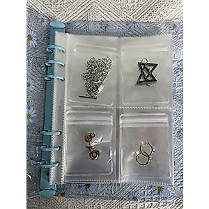 BINGC Transparent Jewelry Storage Book, Upgraded Anti-Tarnishing Anti Oxidation Organizer Bag with Pockets DIY Earring & Ring Book Holder (100 Grids + 100 Ziplock Bags) (BLUE)