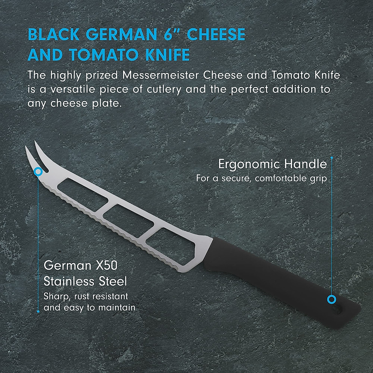 Messermeister 6-Inch Cheese and Tomato Knife, Black