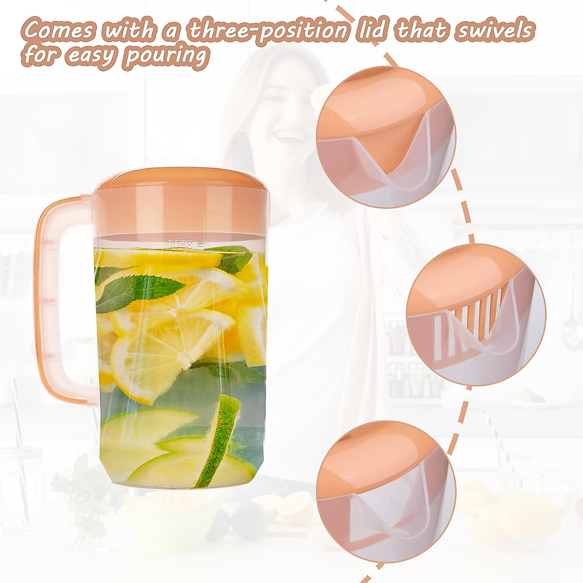 2Pcs Plastic Water Pitcher with Lid 1 Gallon Plastic Straining Pitcher Tea Pitcher 1 Gallon for Fridge Drink Pitcher with Lid 1 Gallon Lemonade Pitcher with Lid