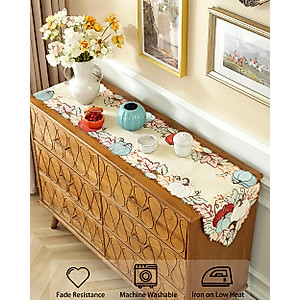 Thanksgiving Table Runner Fall Decorations for Home Fall Table Runner with Embroidered Velvet Pumpkins Maple Leaf. Halloween/ Christmas Table Decorations for Kitchen Dining Harvest Party Decor