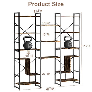 BALLMENT Large Bookshelf,Triple Wide 5 Tier Book Shelf,Industrial Metal Bookacse with 15 Open Display Shelves,Modern Rustic Brown Bookshelve for Office, Living Room,Kitchen,Library - Rustic Brown