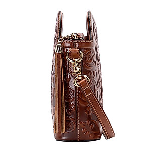 PIJUSHI Designer Leather Handbags for Women Ladies Floral Crossbody Shoulder Bags Clutch Purse (20093 Brown)