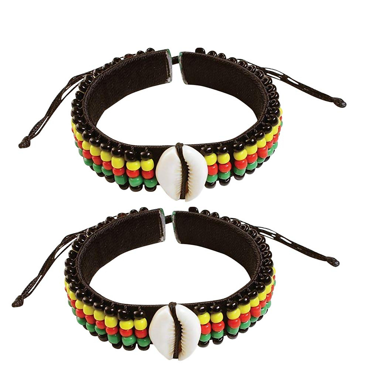 Novarena 2 Pcs Jamaican Rasta Beads with Cowrie Shells Bracelets for Men Women Beaded Bracelets Multi Layer Stackable Ethnic Tribal African Traditional (2 Pcs Jamaican Rasta Beads with Cowry Shells)
