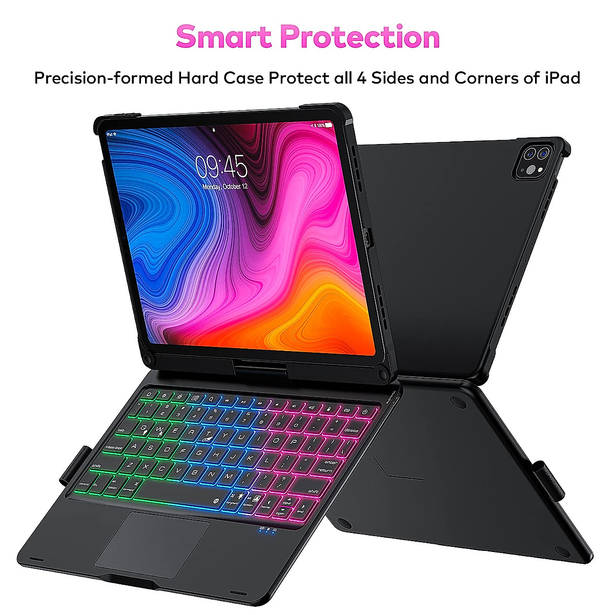 Keyboard Case for iPad Pro 11 inch 3rd Generation 2021–360° Rotatable Touchpad with Backlight, Compatible with iPad 10.9”Air 4th Gen/ 11”1st /2nd / 3rd Gen (Black)