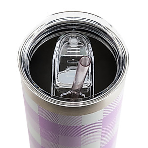 Manna Skinny Double-wall Insulated Stainless Steel Tumbler with Splash-proof 2-in-1 Lid and Reusable Tritan Straw - 30 Oz - Purple Plaid