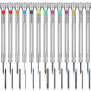 13 Pieces Micro Precision Watch Screwdriver Set Small Screwdriver Kit 0.6-2 mm with 13 Extra Replace Blades Watch Flathead Repair Link Tool for Watch Eyeglasses Jewelry Work Electronics Repair