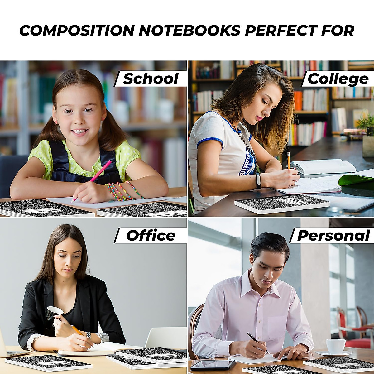Rosmonde Composition Notebook Wide Ruled 5 Pack, 200 Pages (100 Sheets), 9-3/4 x 7-1/2, Back to School Supplies, Notebooks for School, Office Supplies, Notebooks for Work, The Notebook for Note Taking