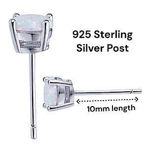 Minkaa Daisy Opal Stud Earrings 6mm Round Sterling Silver - October Birthstone - Skin-Friendly Unisex Opal Earrings Studs - Earrings for Women & Men - 4 Prong Setting Gem Earrings, Gold - Opal