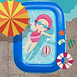 iHPH7 Family Inflatable Swimming Pool for Toddlers,Kids,Adults,Kiddie,Ocean Scene Rectangular Above Ground Garden Backyard Outdoor Summer Water Party Multiple Size Options S