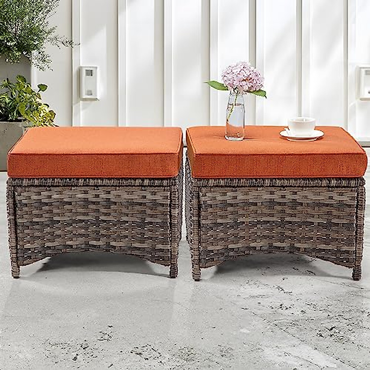 Joyside 5 Piece Outdoor Patio Furniture Set Wicker Conversation Bistro Set Swivel Rocking Chairs with Side Table and Ottomans for Garden, Backyard, Porch, Deck(Mixed Grey/Green)