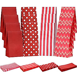 60 Pieces Valentines Day Favor Bags Valentines Lunch Bags Red Party Favor Paper Treat Bags, 15 Each of Wave White Dots, Solid, Stripe, for Valentines Day Sweetest Day May Day Mothers Day