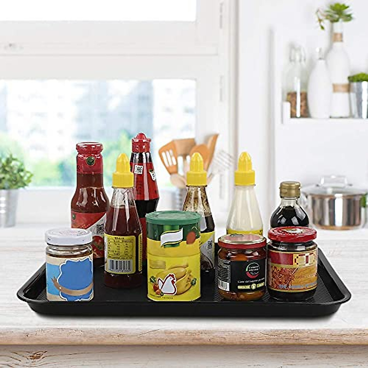 HOMMP Plastic Rectangular Fast Food Serving Trays, Set of 4