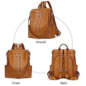S-ZONE Genuine Leather Backpack Purse for Women Fashion Anti-theft Rucksack Ladies Shoulder Bag Medium
