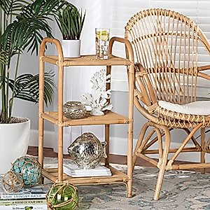 Bali & pari Barras Modern Bohemian Natural Rattan 3-Tier Display Shelf