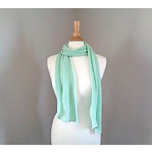 Simple Wrap Scarf, Mint Green, Merino Wool, Hand Knit, Diagonal Bias, Elegant Drapey, Women & Teen Girls, Super Light
