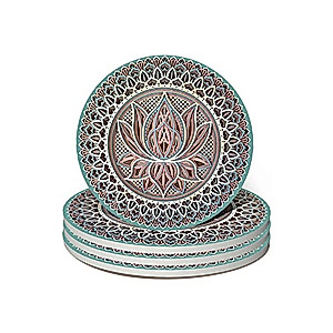 Mandala Coasters for Drinks,Doawbang Absorbent Ceramic Stone Coasters Set of 4 Cork Base Marble Art Cups Table Mats for Home Decor (Green)