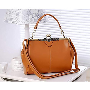 Women Wedding Vintage Evening Handbag - Top Handle Kiss Lock Purse(Light Brown)