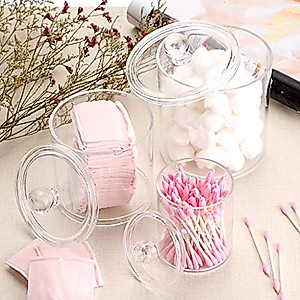 Hipiwe Set of 3 Cotton Ball and Swab Organizer with Lid - Apothecary Acrylic Jar Makeup Cotton Organizer Q-Tips Holder Bathroom Vanity Storage Canister Jar for Cotton Rounds Pads