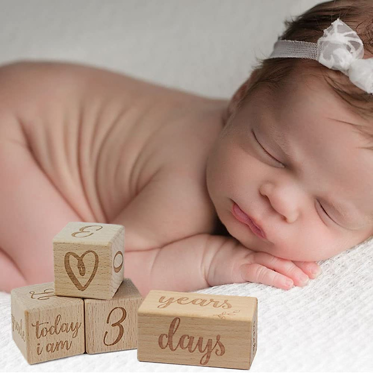 Baby Milestone Blocks - Monthly Baby Milestone Wood Blocks for Keepsake Photography - Set of 6 Baby Age Blocks for Pictures Ages Newborn to Weeks, Months, Years with Welcome Baby Age Sign & Bag