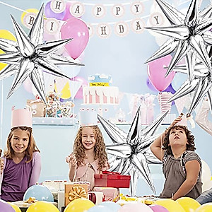 NOVWANG 75 Pcs Explosion Star Foil Balloons 12 Point Silver Starburst Cone Mylar Balloons for Party Supplies Christmas Birthday Wedding Baby Shower Photo Booth (Silver)