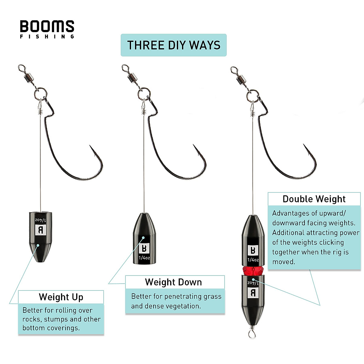 Booms Fishing TR1 Tokyo Rig, 4Pack 1/2oz Pre Rigged Punch Shot Rig, Bass Fishing Accessories Including Brass Bullet Weights, EWG Hooks, Barrel Swivel, Split Ring, Steel Wire, Bead