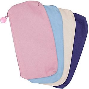 4 Pack Flower Floral Canvas Pen Pencil Cases Makeup Bags, FineGood Stationery Pouch Holders with Double Zippers for School Students Kids, with 2 Hang Ropes - Dark Blue, Light Blue, Pink, Cream