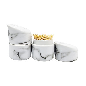 MASSJOY Nordic Creative Toothpick Holder Toothpick Box, Ceramic Home Living Room Cotton Swab Storage Tank, Marbled Toothpick Bucket.