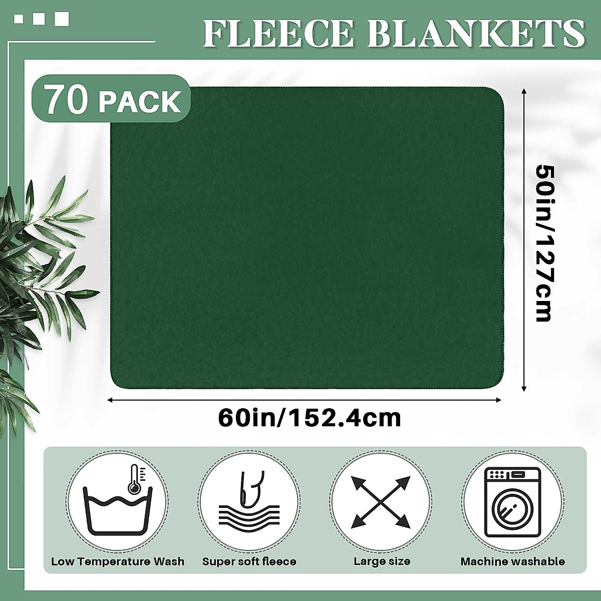 Newwiee 70 Pcs Fleece Blanket Fleece Throw Blankets Bulk Soft Lightweight Breathable Friendly Lap Blankets Pet Home Bed Sofa Couch Office Donation Homeless, 50 x 60 Inch (Green)