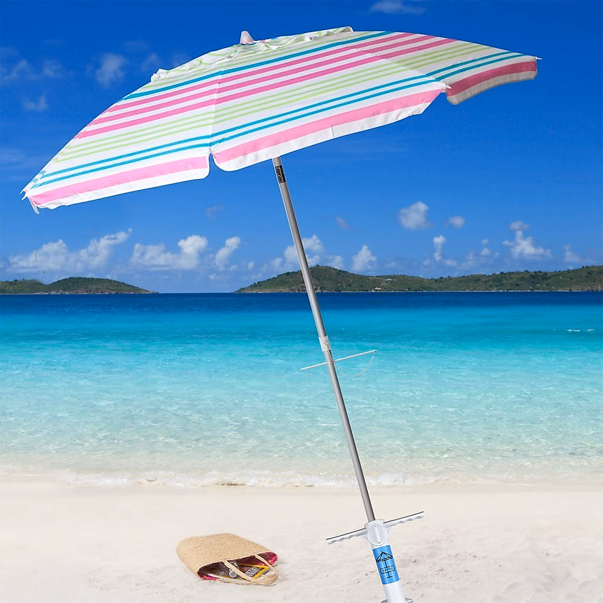 REFFU Heavy Duty Beach Umbrella Sand Anchor, Umbrella Holder Stand with 5 Spiral Screw Safe Stand for Strong Winds