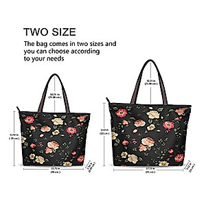 QMXO Floral Flower Rose Leaves Handbags and Purse for Women Tote Bag Large Capacity Top Handle Shopper Shoulder Bag