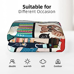 Cat Soft Flannel Fleece Throw Blanket,Book Lovers Gifts,Gifts Book Reader Gifts, Readers Librarian Gifts Throw Blanket 40X50 Inch