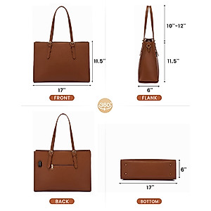 LOVEVOOK Laptop Bag for Women, 15.6 Inch Large Waterproof PU Leather Computer Tote Bag for Work Business Office Travel with USB Charging Port, Fashion Waterproof Shoulder Bag Handbag Purse, Brown