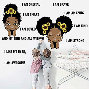 Black Girl Wall Decor Sticker Inspirational Quotes I'm Kind Wall Decals Positive Words Motivational Lettering African American Wall Stickers for Baby Toddler Room Decorations Nursery Playroom Bedroom Wall Decoration.